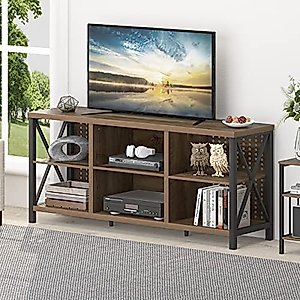 LVB Rustic Entertainment Center for 65 Inch TV, Industrial Wood and Metal TV Stand with Storage Shelf, Modern Television Media Console Table with Cabinet for Living Room Bedroom, Rustic Oak, 55 Inch