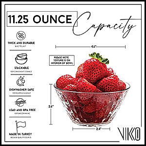 Vikko Glass Bowls, Set of 12 Decorative Glass Dessert Bowls, 11.75 Ounce Glass Dish for Dessert, Candy, Kitchen Prep, Dishwasher Safe