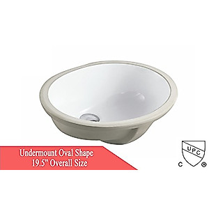 KINGSMAN 19" Classic Oval Modern Undermount Vitreous Ceramic Overflow Lavatory Vanity Bathroom Single Bowl Vessel Sink - Pure White (19.5 INCH)