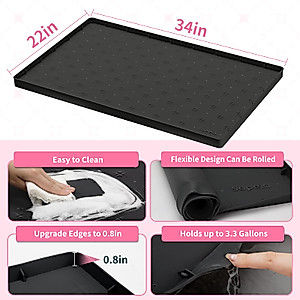 Sdpeia Under Sink Mat for [34" x 22" ] Cabinet, Silicone Under Sink Liner, Kitchen Cabinet Liner Holds Over 2.2 Gallons, Cabinet Protector, Under Sink Tray for Drips, Leaks, Spills (Black)