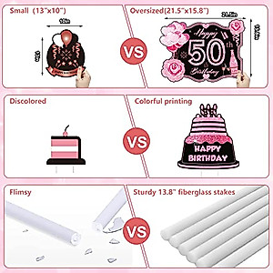 50th Birthday Yard Sign Decorations Supplies for Women, Black Pink Happy 50 Birthday Lawn Sign with Stakes 50 Year Old Birthday Yard Decor Fifty Birthday Outdoor Lawn Decorations for Women