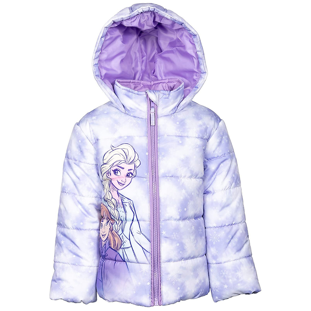 Disney Frozen Princess Anna Elsa Little Girls Zip Up Puffer Jacket Purple 6