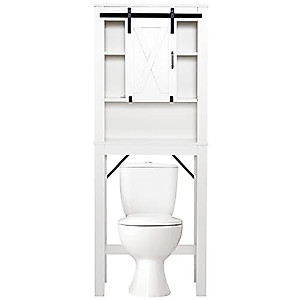Farmhouse Over The Toilet Storage, Freestanding Over Toilet Bathroom Organizer with Sliding Barn Door, Space Saver Toilet Stands for Bathroom, 68 Inch, White
