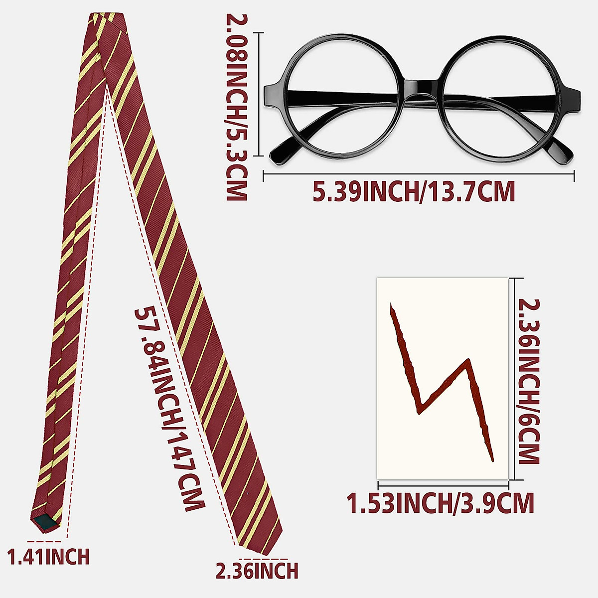 Moncinday Novelty Cosplay Tie Wizard Glasses No Lenses for Wizard Themed Birthday Party Costume Accessories Necktie Halloween Party