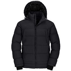 wantdo Men's Windproof Puffer Coat Insulated Winter Jacket with Hood Black Small
