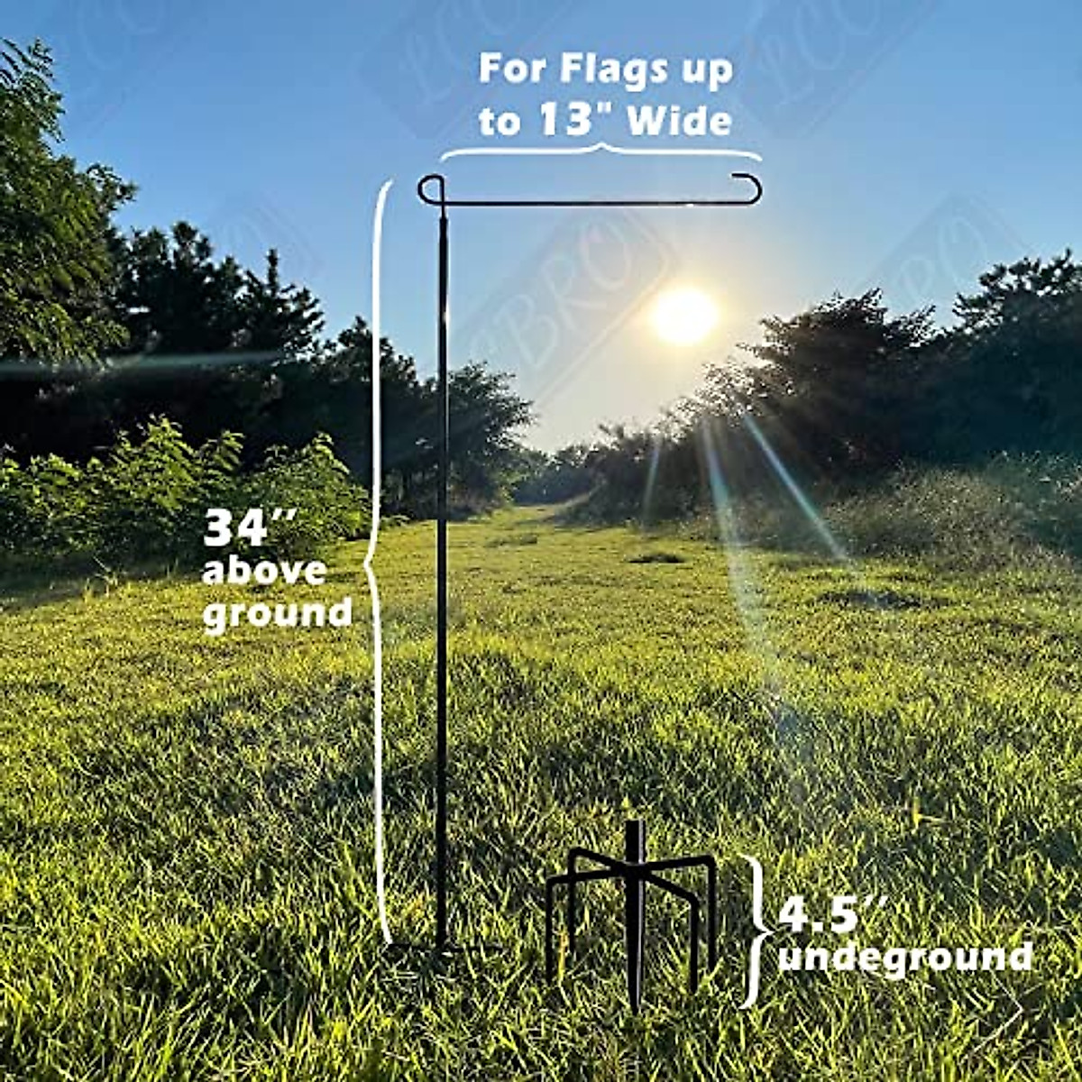 LCCBRO Garden Flag Stand Holder Heavy Duty with 5 Prong Base for Outside Double Flag, More Stable Yard Flag Stand Weather Proof, for Flags up to 13" Wide (Flag Stand Only)