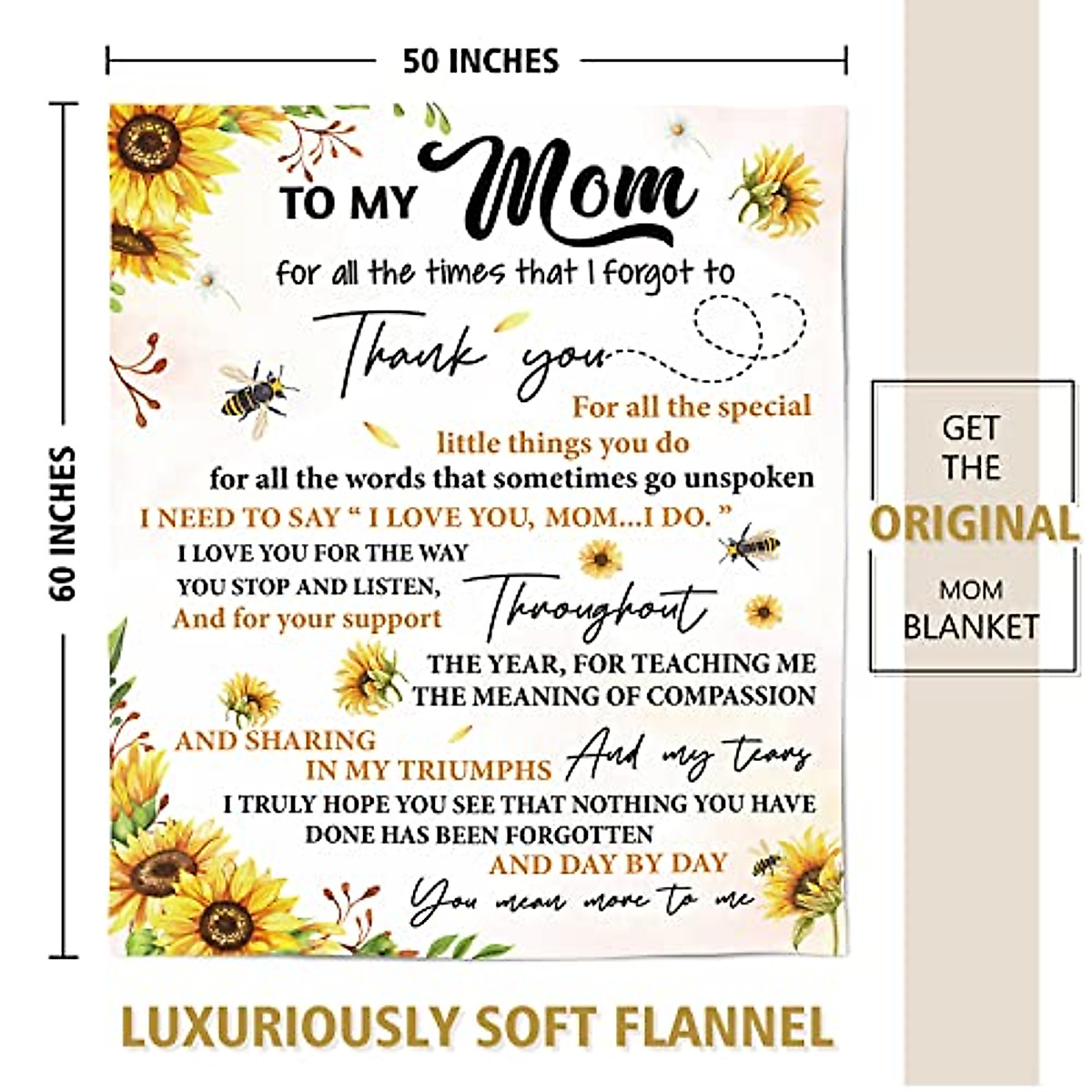 BeneCharm Gifts for Mom, Mom Birthday Gifts Blanket from Daughter Son 60"x50" - to My Mom Soft Cozy Throw Blanket for Thanksgiving, Christmas