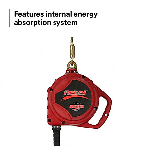 3M Personal Protective Equipment Protecta Rebel, 3590500 Self Retracting Lifeline, 33-Feet Galvanized Cable, Thermoplastic Housing, Carabiner, 420LB Capacity, Red