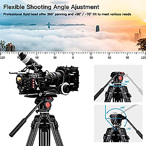 Tripod, 75 inch Tripod for Camera, Heavy Duty Camera Tripod Stand with Fluid Head, 2 Quick Release Mounts and Tablet & Phone Mount, Compatible with DSLR Canon Nikon Sony, 15 lbs Loads Black