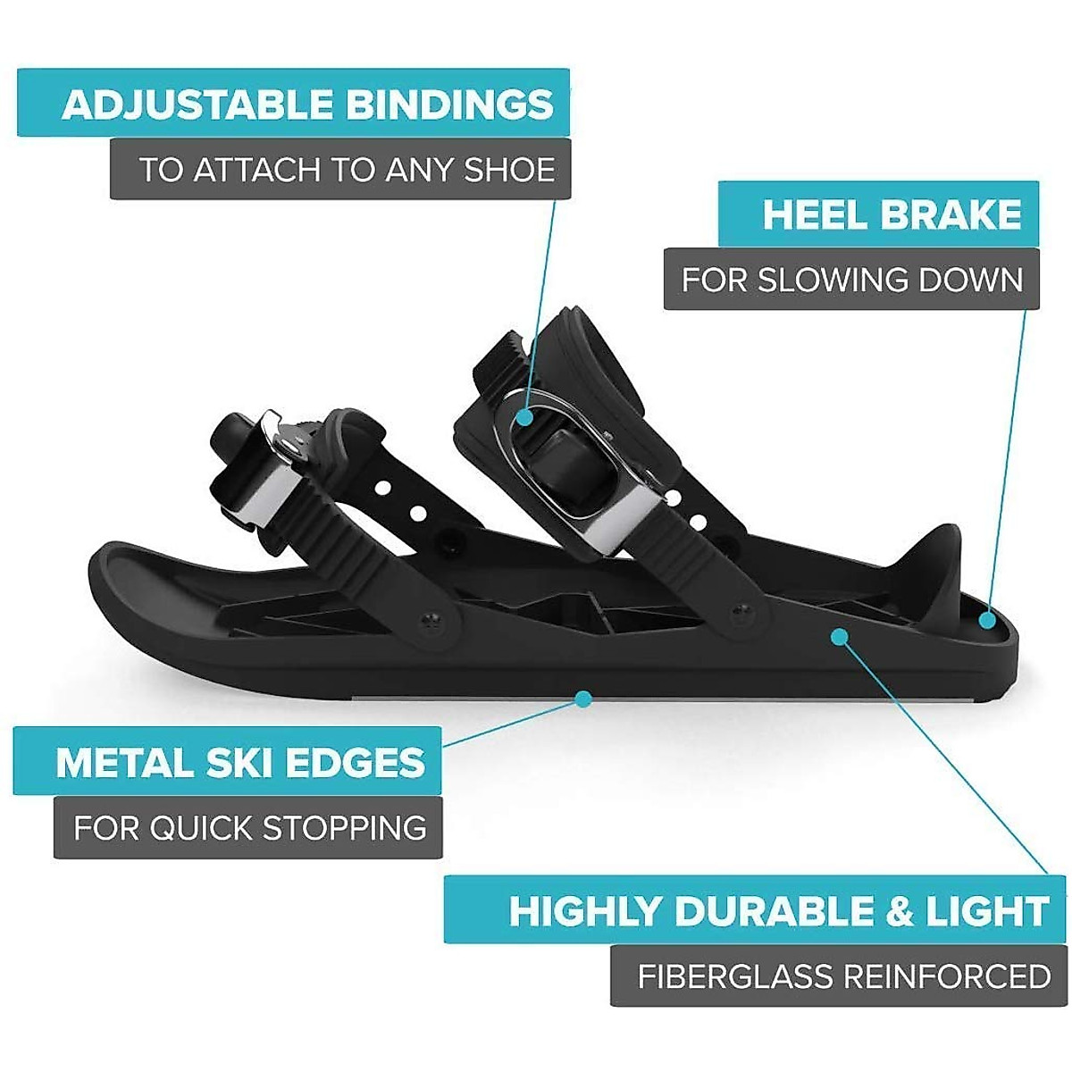 Snowfeet - Mini Short Ski Skates for Snow | Skis for Winter Shoes | Short Snowskates Snowblades Skiboards | The Real Original (Black)