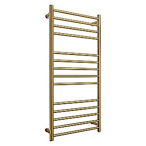 BILLY'S HOME Wall-Mounted Towel Warmer, Luxury Electric Heated Towel Drying Rack with 14 Bars, 43.3 × 20.5 × 4.9 inch, 304 Stainless Steel Gold for Bathroom (HARDWIRING)