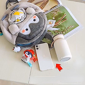 SUFUZEGA Kawaii Plush Penguin Small Fuzzy Purse Backpack Fluffy Cozy Mini Bag Japanese Cute Pendant Teen Girl Boy School Bag (Grey)