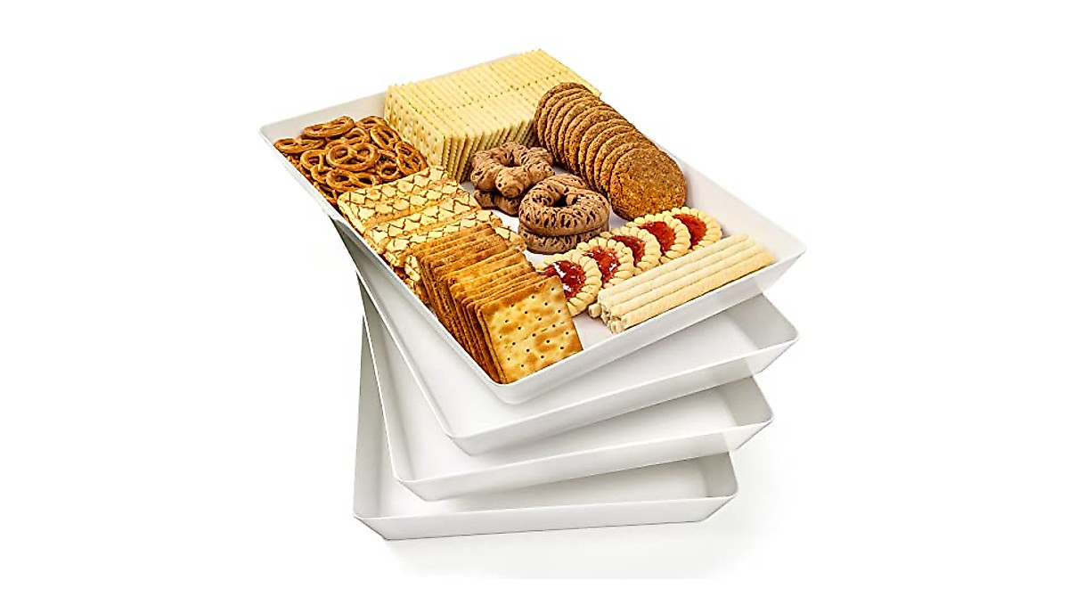 Large White Serving Trays 4-Pack | Reusable Plastic & BPA-Free