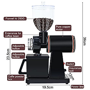 YaeMarine Professional Electric Coffee Grinder Coffee Bean Powder Grinding Machine Coffee Grinder Mill Grinder Thickness Adjustable (Black)