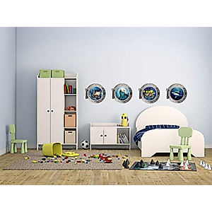 OFISSON - 4 Pieces Bedroom 3D Wall Stickers - Porthole Sea Life Art Sticker 3M for Kids (Girls and Boys) Playroom (12” Diameter Each)