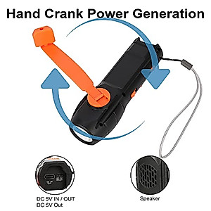 Hand Crank Flashlight with Emergency Radio Phone Charger, Portable Dynamo SOS LED Torch Rechargeable USB Charging Handheld LED Flashlights Built-in Loudspeaker for Camping Hiking Gift