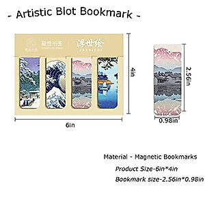 XINSHUN 4pcs/Set Magnetic Bookmarks Book Page Markers Clip Starry Sky Magnet Page Markers Set Assorted Bookmarkers Set World Famous Painting Magnetic Bookmark for Students Reading Book Lovers Ukiyo-e