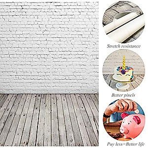 HUAYI 5X7ft White Brick Wall With Gray Wooden Floor Photography Vinyl Backdrop D-2504