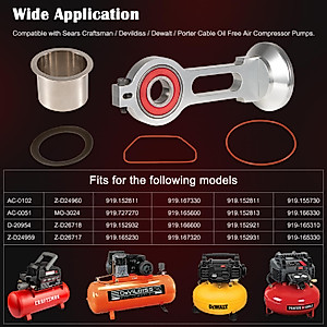 KK-4835 Compressor Piston Kit Connecting Rod Replacement Kit Perfectly Fits for Sears Craftsman Devildiss Dewalt Porter Cable Oil Free Air Compressor Pump, Comparable to KK-4835 KK-5081 A02743
