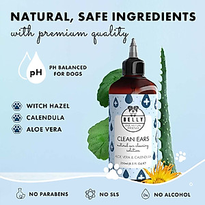 Belly Dog Ear Cleaner - Natural Ear Cleaner for Dogs: for Waxy Ear Canals. Ear Wash for Dogs for Dog Itchy Ears - Dog Ear Wipes Alternative, 8.5 Fl Oz