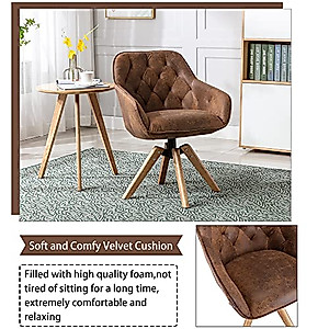 LoLado Swivel Accent Chair, Mid Century Modern Barrel Chair with Wood Legs, Velvet Armchair for Living Room Bedroom Small Spaces(Coffee)