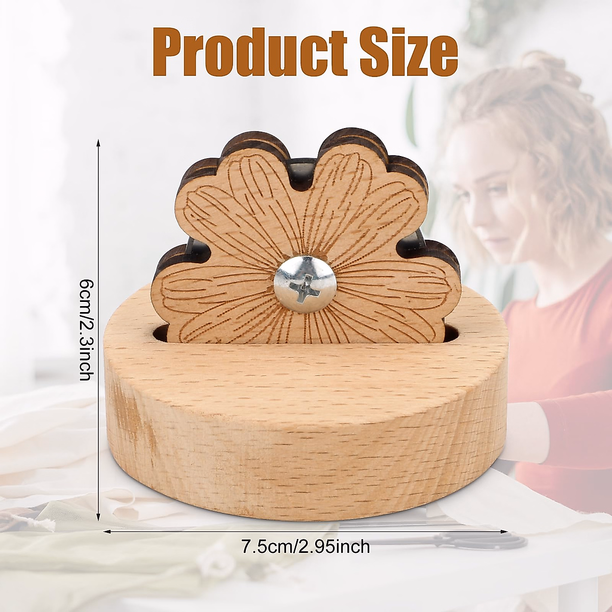 Daisy Thread Cutter, Tabletop Blade Saver Yarn Cutter with Anti-Slip Stand Wooden Rotary Thread Cutting Tool Sewing Seam Supplies Quilting Notions