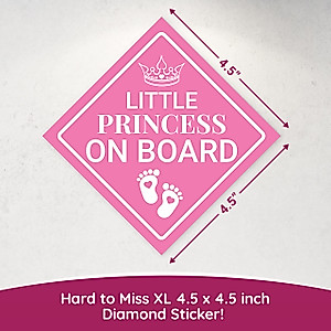 Super Cute, Elegant 4.5in Princess on Board Sticker 1pk. Bright Pink Diamond Newborn Caution Car Bumper Decals. Premium Vinyl Baby Safety Warning Label for Vehicles, Trucks, Automobiles, Cars, Vans