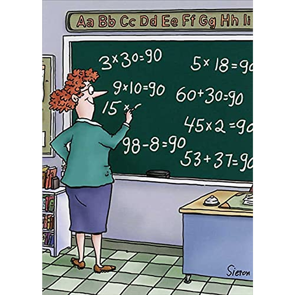 Oatmeal Studios Math Teacher at Chalkboard Funny : Humorous 90th / Ninetieth Birthday Card
