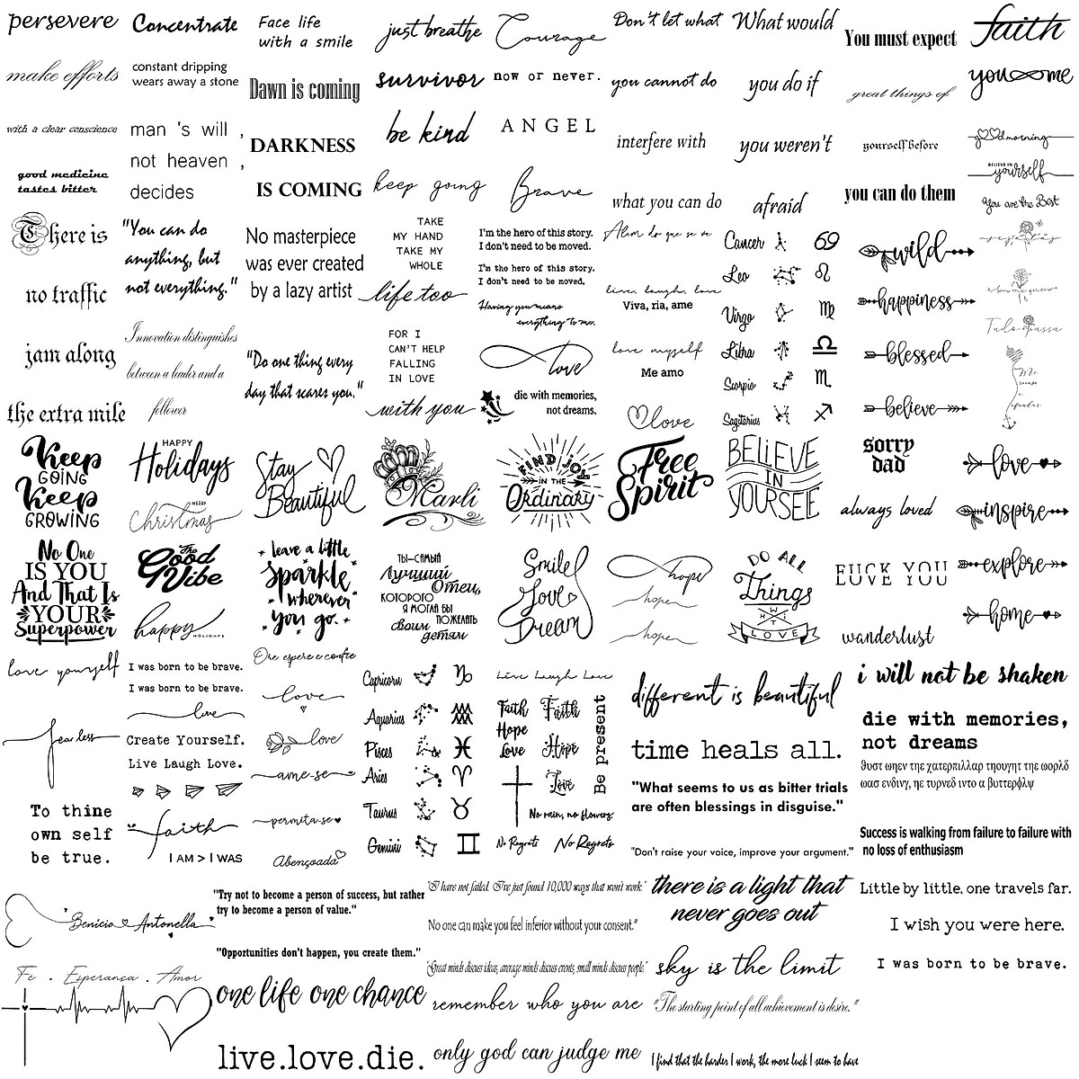 Waterproof Temporary Tattoo - 90 Sheets Realistic Fake Tattoos, 52 sheets Inspirational Words Tattoo stickers, 38sheets Wild Flower Floral Rose Sunflower Bouquet Body Stickers for Adult Women Men Kids