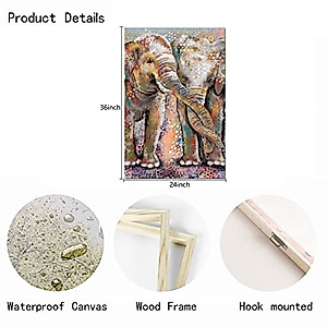 OuElegent Elephant Painting Canvas Wall Art Elephant Couple Graffiti Art Print Wlidlife African Animal Pictures Love Artwork for Home Living Room Bedroom Framed Ready to Hang
