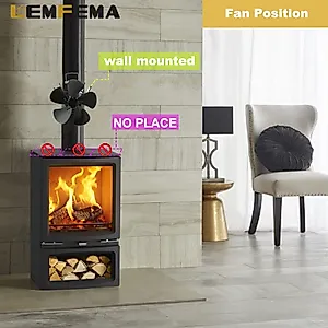 Lemfema Heat Powered 5 Blades Stove Fan, Flue Pipe Hanging Fireplace Fan for for Wood/Log Burner/Fireplace, Silent Indoor Stove Fan with Magnetic Thermomete