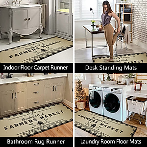 Falflor 2PCS Farmhouse Kitchen Rug and Mats Non Slip Waterproof Kitchen Rugs Set Kitchen Floor Standing Mats Rubber Backing Floor Carpet Runner for Kitchen Sink Laundry Office