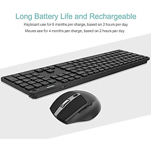 Arteck 2.4G Wireless Keyboard and Mouse Combo Ultra Slim Full Size Keyboard Keyboard and Ergonomic Mice for Computer Desktop PC Laptop and Windows 11/10/8/7 Build in USB-C Rechargeable Battery
