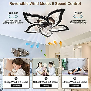 SUNOVO Low Profile 28" Dimmable Flower Ceiling Fan Flush Mount LED Fandelier Remote 6 Speeds Hidden Blade Bedroom Bubble Bauhinia SPT-2