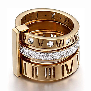 SINLEO Stainless Steel CZ Zirconia Roman Numeral Ring for Women 3 in 1 Trinity Wedding Band Spinner Rings Gold Size 8.75