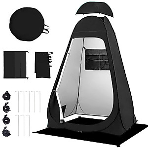 BRIAN & DANY Pop Up Shower Tent, Portable Changing Tent with Rain Shelter & Windows, Privacy Camping Tent for Hiking Beach, UPF 50+ & Waterproof, 47.2" x 47.2" x 74.8", Black