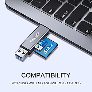 SmartQ C350TL SD Card Reader for iPhone/Android, USB C 3.0, and USB A 2.0 Super Speed Memory Card Adapter for PC, Laptop, Mac, Supports Micro SD/SD/SDHC/SCXC