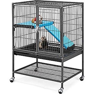 Topeakmart Rolling Metal Small Animal Cage for Adult Rats Ferrets Chinchillas Guinea Pigs Single Unit Critter Nation Cage w/Removable Ramp & Platform Black
