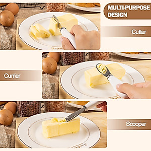 2 Pack Stainless Steel butter Spreader Knife with White Porcelain Handle, 3-in-1 Kitchen Gadgets,5.11 Inch. Butter Spreader for Bread Smear Butter, Jam, Peanut Butter (Butter Knief)