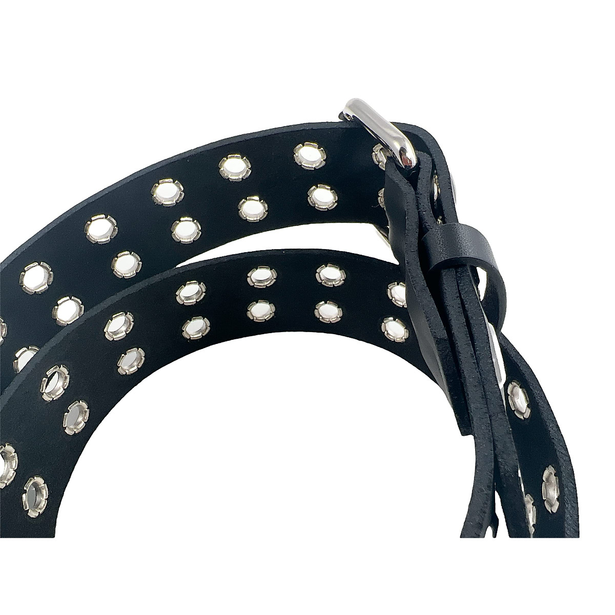 Grommet Eyelet Uniform Belt Made in USA Genuine Leather Punk Goth Thrash Metal (L-36) Black