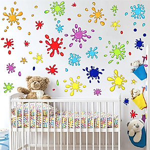 Colorful Wall Decals Color Paint Wall Stickers Watercolor Paint Splash Shape Wall Decals Fabric Splatter Splotches Peel and Stick Wall Stickers Kids Wall Stickers for Classroom Playroom