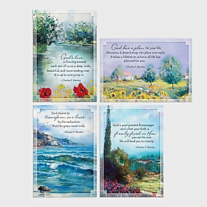 DaySpring - Encouragement - Charles F. Stanley - 4 Design Assortment with Scripture - 12 Encouragement Boxed Cards & Envelopes (70100)
