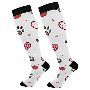 xigua Valentine's Mother's Day Hearts Paws Compression Socks 20-30mmHg Knee High Stockings for Sport Nursing - 1 Pair
