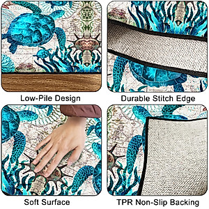 Coastal Runner Rug for Hallway 2x6 Sea Turtle Hallway Rugs Nautical Throw Rug Blue Turtles Beach Ocean Life Teal Marine Animal Area Rug Non-Slip Floor Carpet for Bedroom Entryway Door Mat Washable Rug
