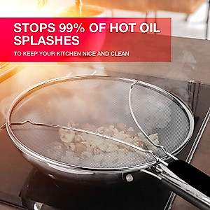 Mueller Grease Splatter Screen for Frying Pan 13", Ultra Fine Mesh Prevents 99% of Splatter Messes, Splatter Guard Shield for Safe Cooking with Resting Feet, Stainless Steel