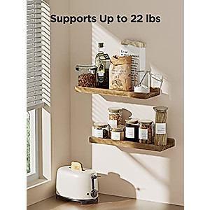 AMADA HOMEFURNISHING Floating Shelves, Wood Hanging Wall Shelves for Storage, Wall Mounted Shelves for Bathroom, Living Room, Kitchen, Bedroom, Office, Wall Shelf Set of 2, AMFS25