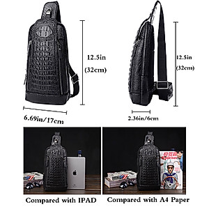 FiveloveTwo Mens Sling Bags Crocodile PU Leather Multipurpose Outdoor Shoulder Chest Bag Satchels Hiking Daypack Brown