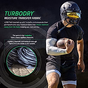 LZRD TECH Football Sleeve - Max Grip Compression Arm Sleeve with Moisture Wicking Fabric, Protection from Turf Burns & Scrapes - NCAA Legal UV Protection Sleeves - Youth Medium, White