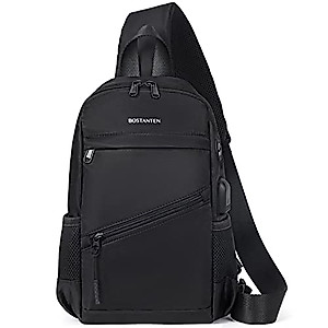 BOSTANTEN Sling Bag, Shoulder Bag Crossbody Backpack Lightweight Casual Daypack for Men Women Travel Hiking Walking, Black