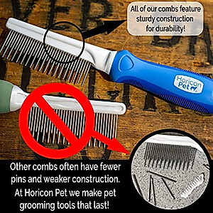 Horicon Pet Detangling Grooming Comb with Long & Short Stainless Steel Metal Teeth - Dogs, Cats & Small Animals for Removing Matted Fur, Knots & Tangles